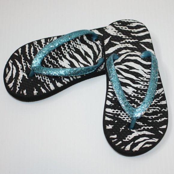 Shoes | Girls Zebra Print Glitter Flip Flop Sandals Shoes Size 13 1 ...